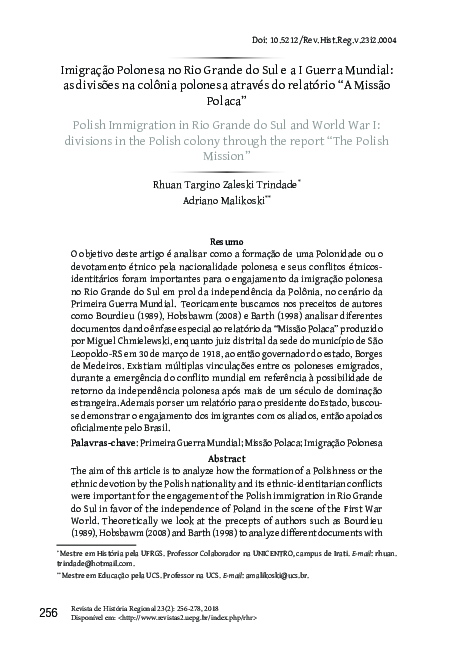 (PDF) Imigração Polonesa no Rio Grande do Sul e a I Guerra Mundial: as ...