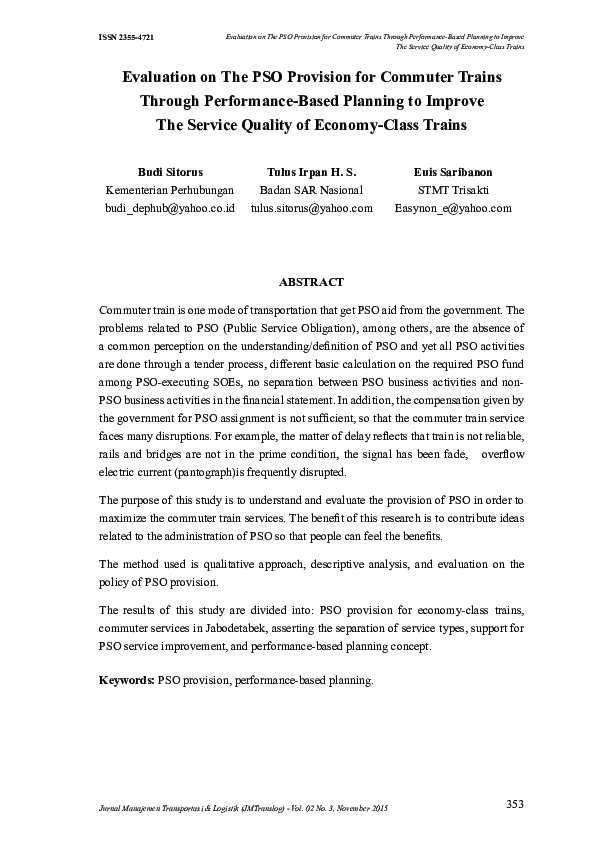 (PDF) Evaluation on the Pso Provision for Commuter Trains Through ...