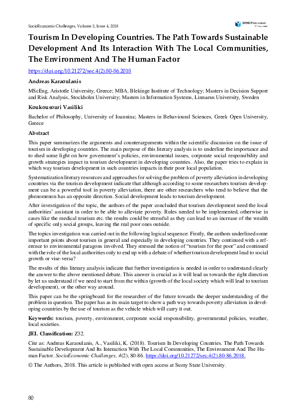 (PDF) Tourism In Developing Countries. The Path Towards Sustainable ... (PDF) Tourism In Developing Countries. The Path Towards Sustainable ...