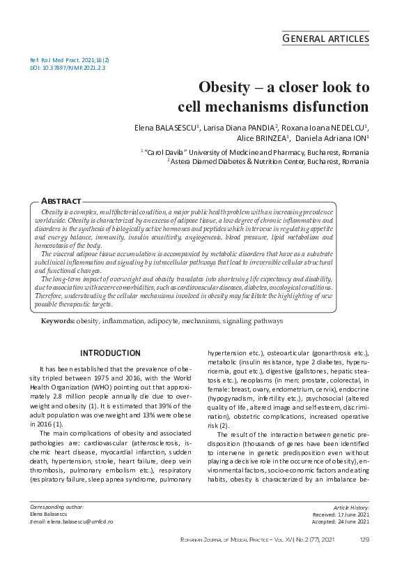 (PDF) Obesity – a closer look to cell mechanisms disfunction
