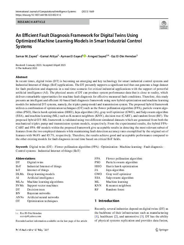 (PDF) An Efficient Fault Diagnosis Framework for Digital Twins Using Optimized Machine Learning ...