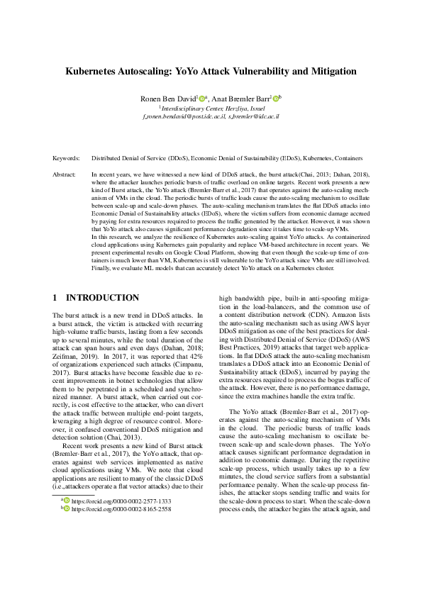 (PDF) Kubernetes Autoscaling: YoYo Attack Vulnerability and Mitigation