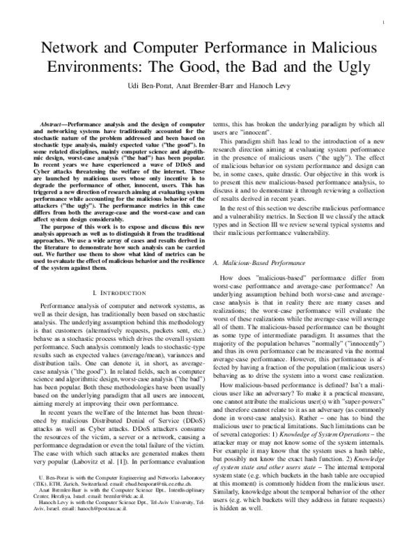 (PDF) 1Network and Computer Performance in Malicious Environments: The ...