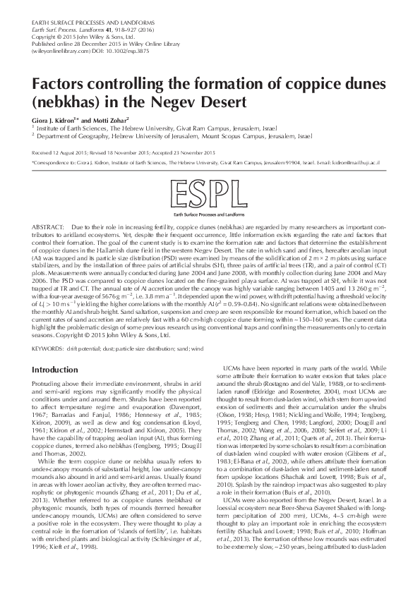 (PDF) Factors controlling the formation of coppice dunes (nebkhas) in ...