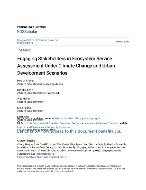 (PDF) Engaging Stakeholders in Ecosystem Service Assessment Under ...