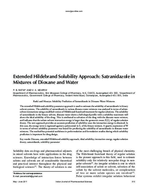 (PDF) Extended hildebrand solubility approach: satranidazole in ...