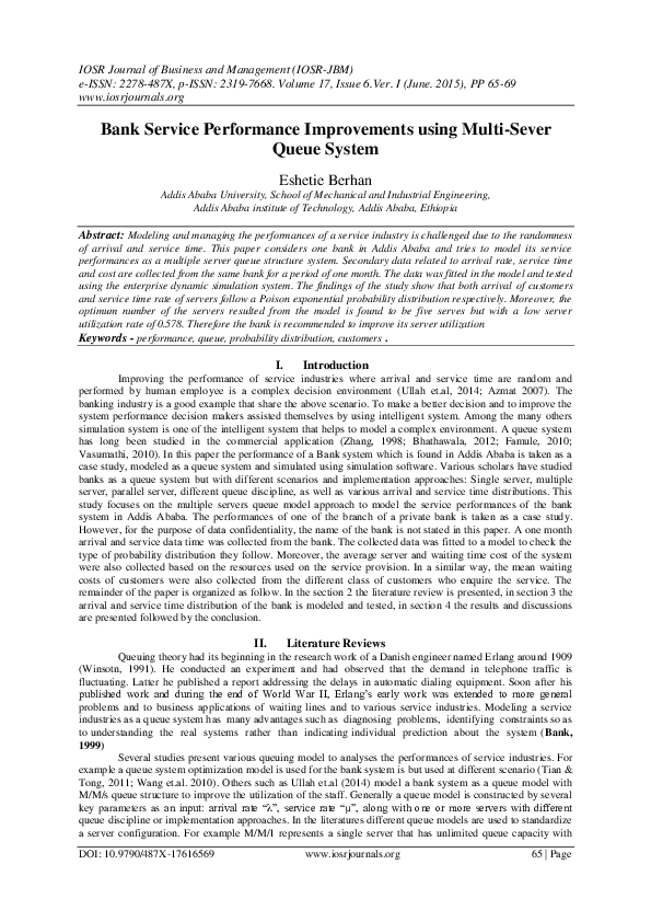 (PDF) Bank Service Performance Improvements using Multi-Sever Queue System