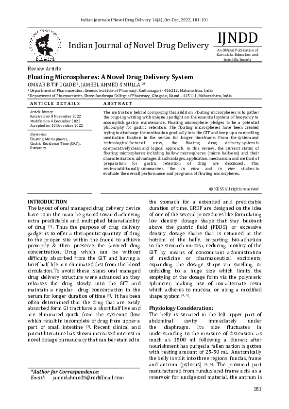 (PDF) Floating Microspheres: A Novel Drug Delivery System