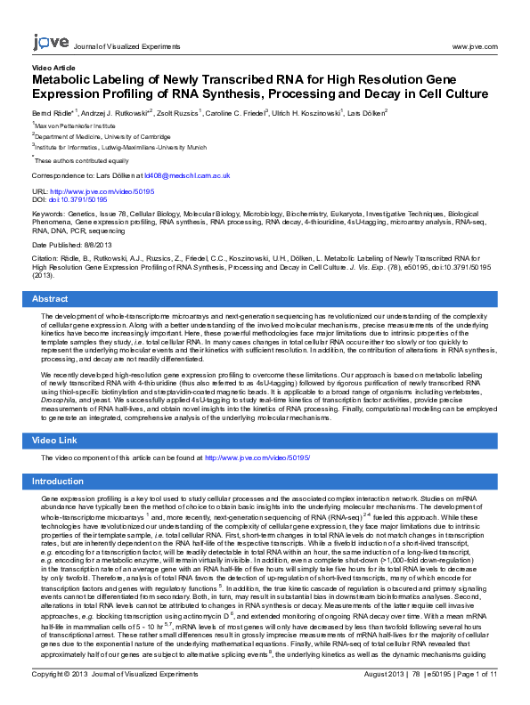 (PDF) Metabolic labeling of newly transcribed RNA for high resolution ...
