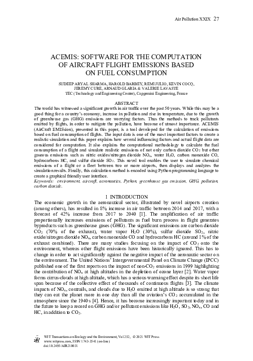 (PDF) Acemis: Software for the Computation of Aircraft Flight Emissions Based on Fuel Consumption