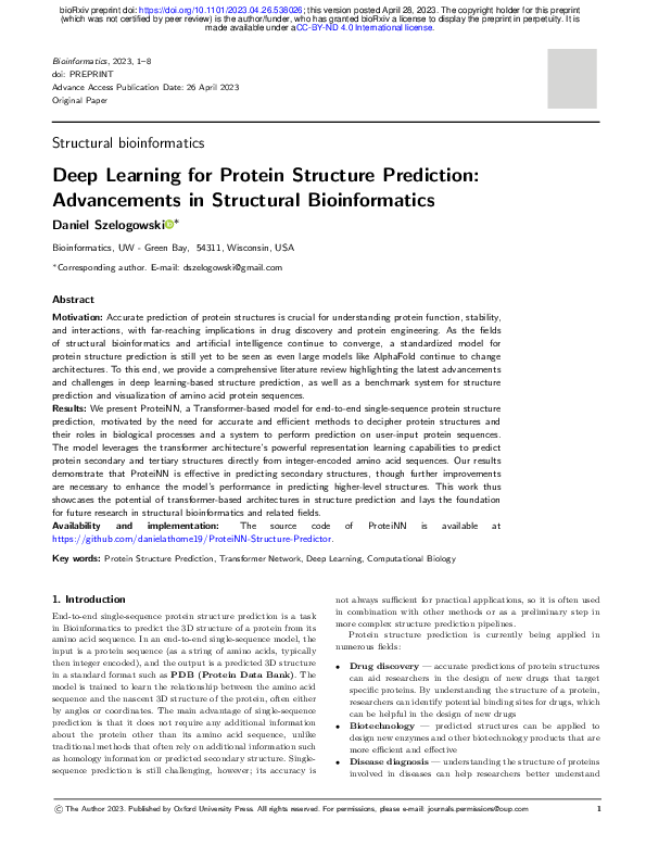 (PDF) Deep Learning for Protein Structure Prediction: Advancements in Structural Bioinformatics