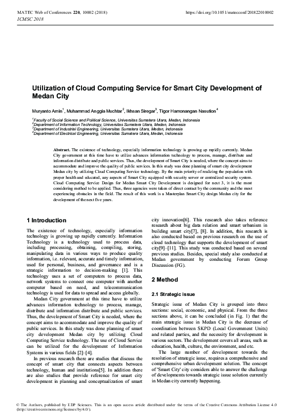(PDF) Utilization of Cloud Computing Service for Smart City Development of Medan City