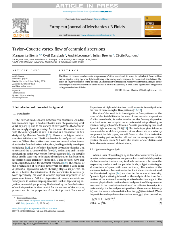 (PDF) Taylor–Couette vortex flow of ceramic dispersions