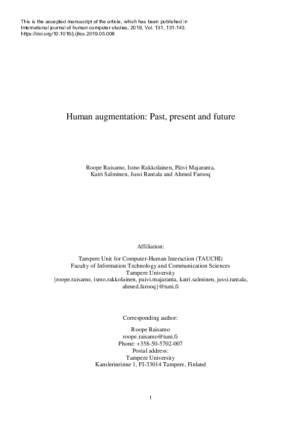 (PDF) Human augmentation: Past, present and future