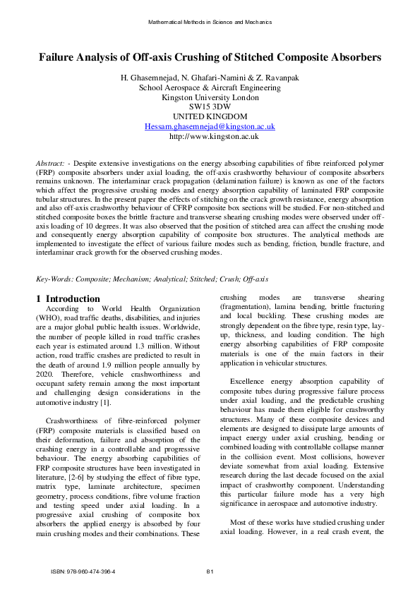 (PDF) Failure Analysis of Off-Axis Crushing of Stitched Composite Absorbers