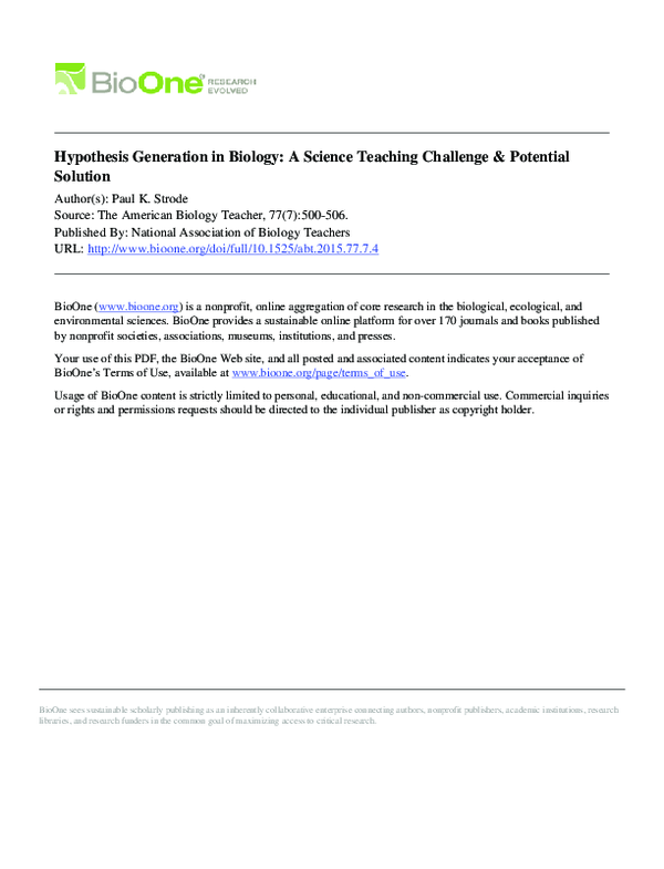 (PDF) Hypothesis Generation in Biology