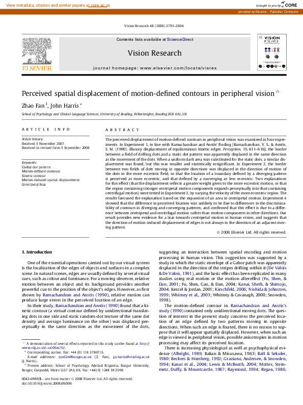(PDF) Perceived spatial displacement of motion-defined contours in peripheral vision