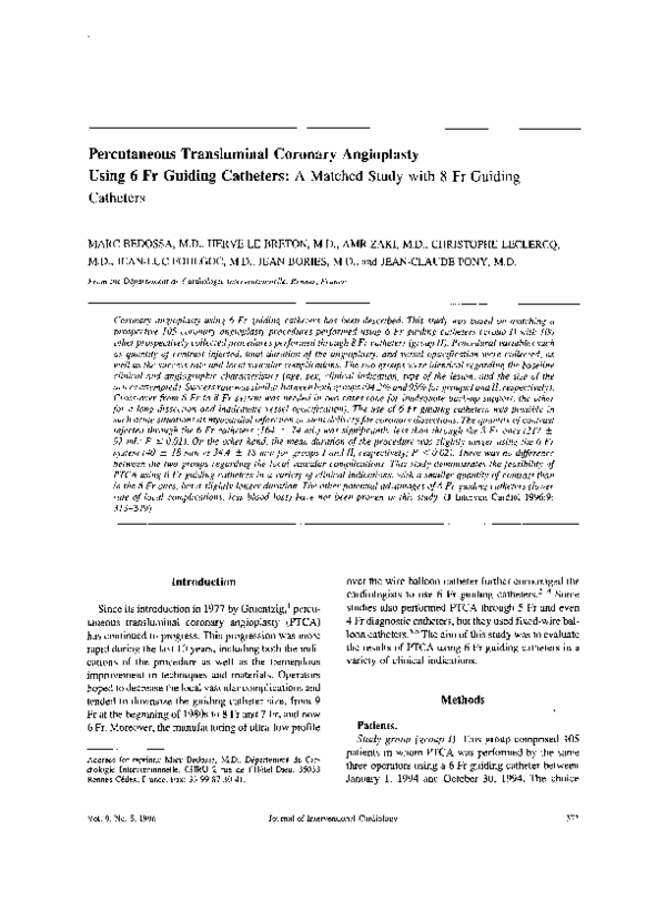 (PDF) Percutaneous Transluminal Coronary Angioplasty Using 6 Fr Guiding ...