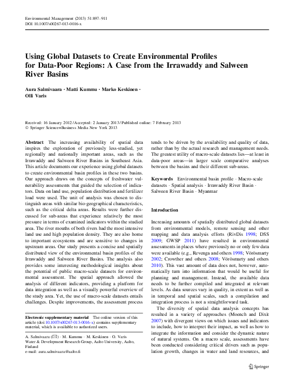 (PDF) Using Global Datasets to Create Environmental Profiles for Data ...