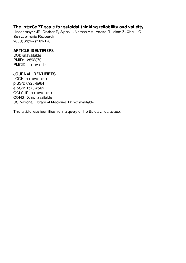 (PDF) The InterSePT scale for suicidal thinking reliability and validity
