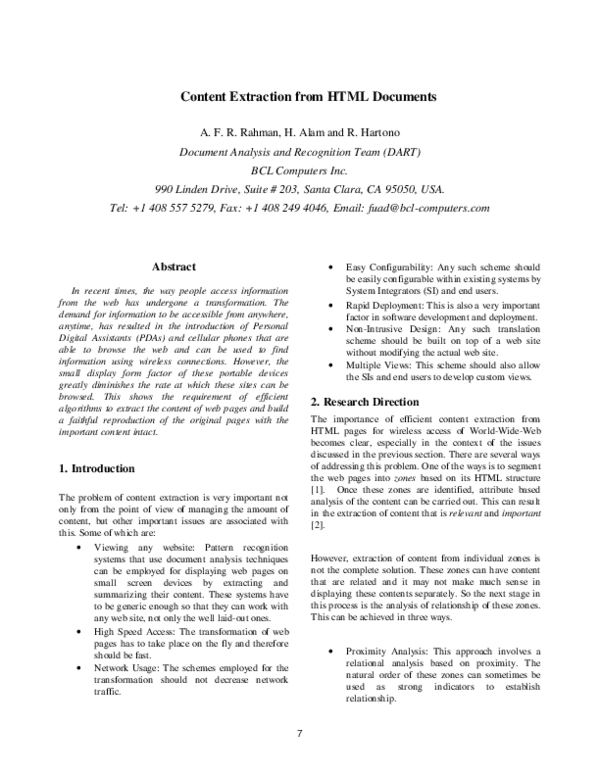 (PDF) Content extraction from HTML documents