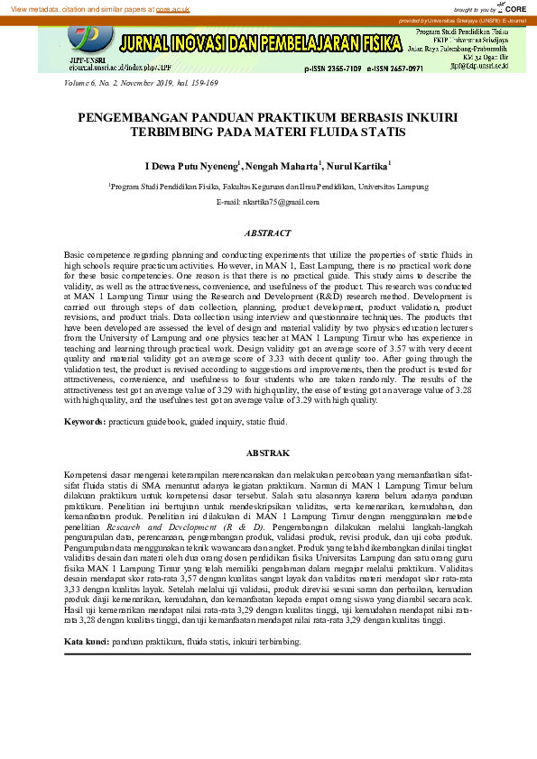 (PDF) Pengembangan Panduan Praktikum Berbasis Inkuiri Terbimbing pada Materi Fluida Statis