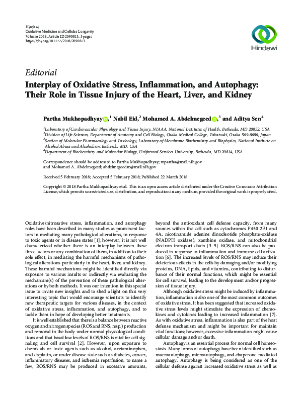 (PDF) Interplay of Oxidative Stress, Inflammation, and Autophagy: Their Role in Tissue Injury of ...