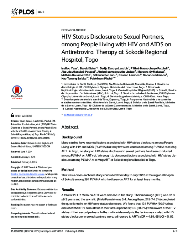 (PDF) HIV Status Disclosure to Sexual Partners, among People Living ...