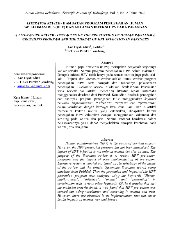 (DOC) Literatur Review: Hambatan Program Pencegahan Human ...