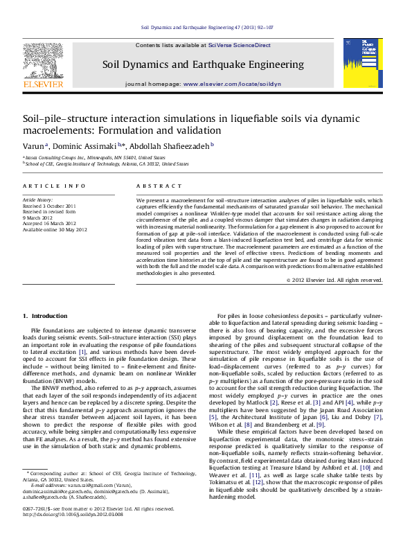 (PDF) Soil–pile–structure interaction simulations in liquefiable soils via dynamic macroelements ...