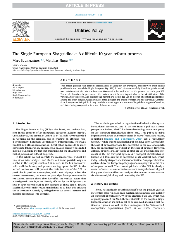 (PDF) The Single European Sky gridlock: A difficult 10 year reform process