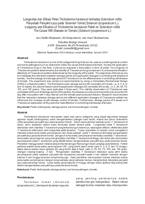(PDF) Longevitas dan Efikasi Pelet Trichoderma harzianum terhadap ...
