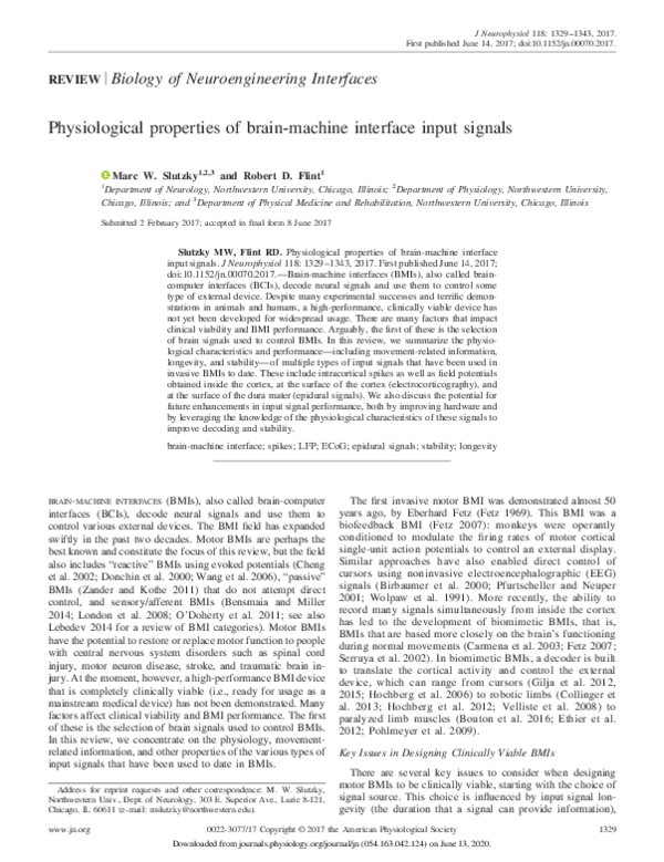 (PDF) Physiological properties of brain-machine interface input signals