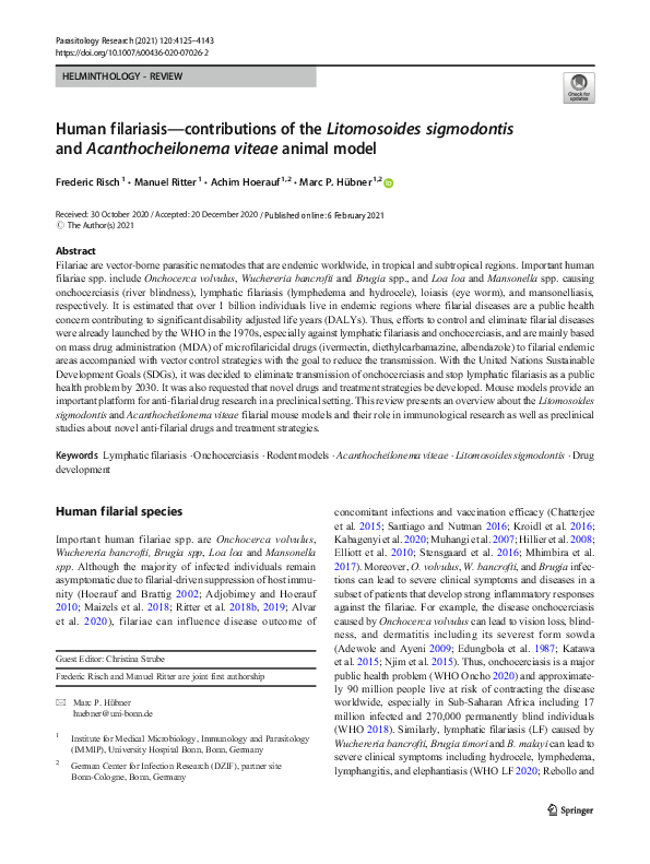 (PDF) Human filariasis—contributions of the Litomosoides sigmodontis ...