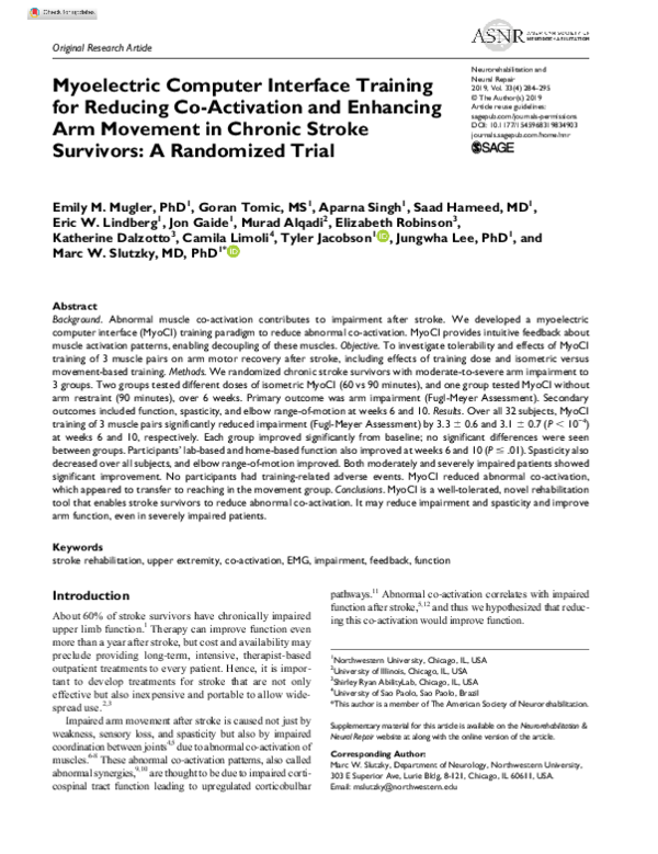 (PDF) Myoelectric Computer Interface Training for Reducing Co ...