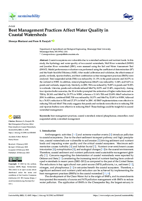 (PDF) Best Management Practices Affect Water Quality in Coastal Watersheds