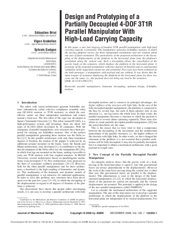 (PDF) Design and Prototyping of a Partially Decoupled 4-DOF 3T1R ...