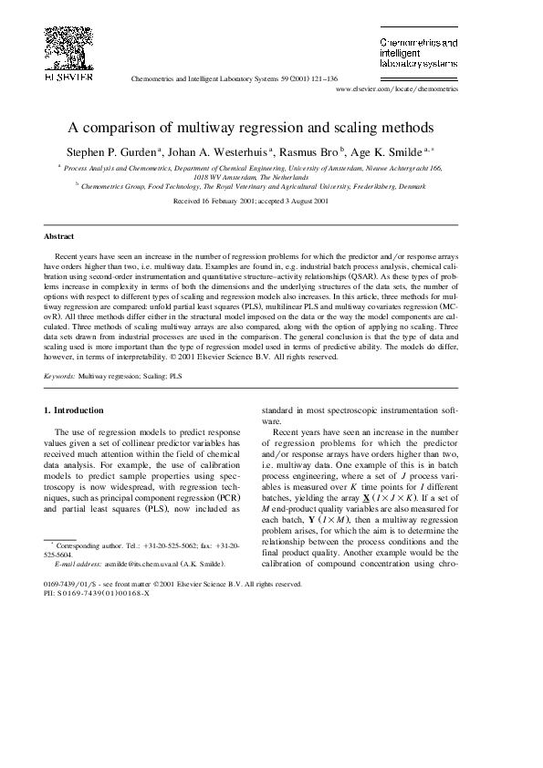 (PDF) A comparison of multiway regression and scaling methods