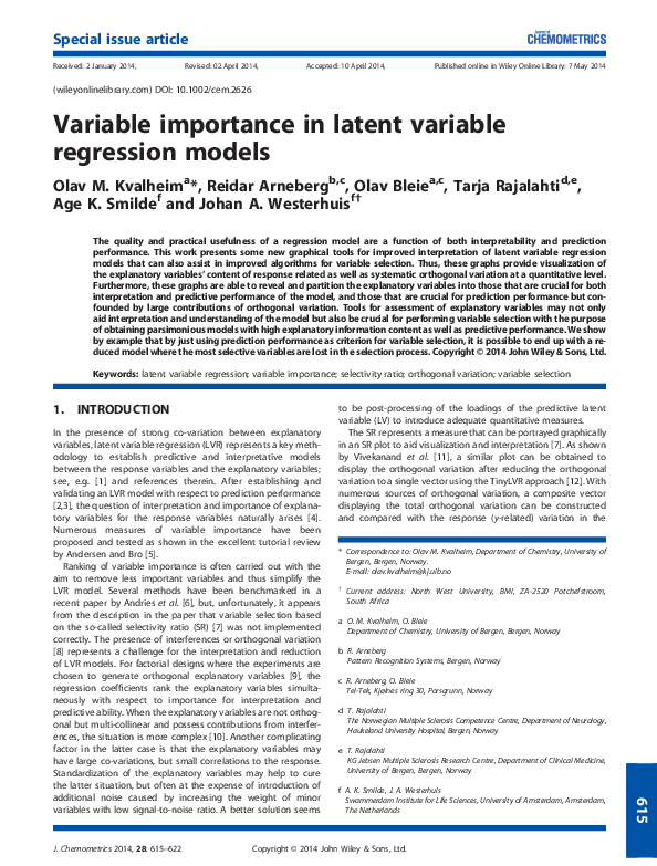 (PDF) Variable importance in latent variable regression models