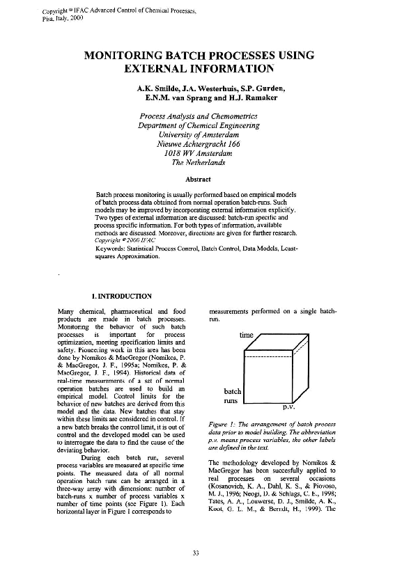 Pdf Monitoring Batch Processes Using External Information Johan Westerhuis