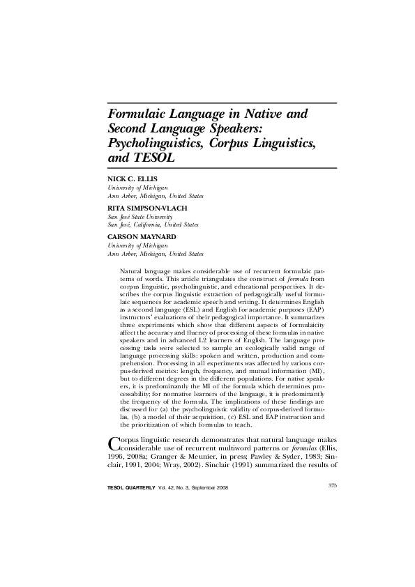 (PDF) Formulaic language in native speakers: Triangulating ...