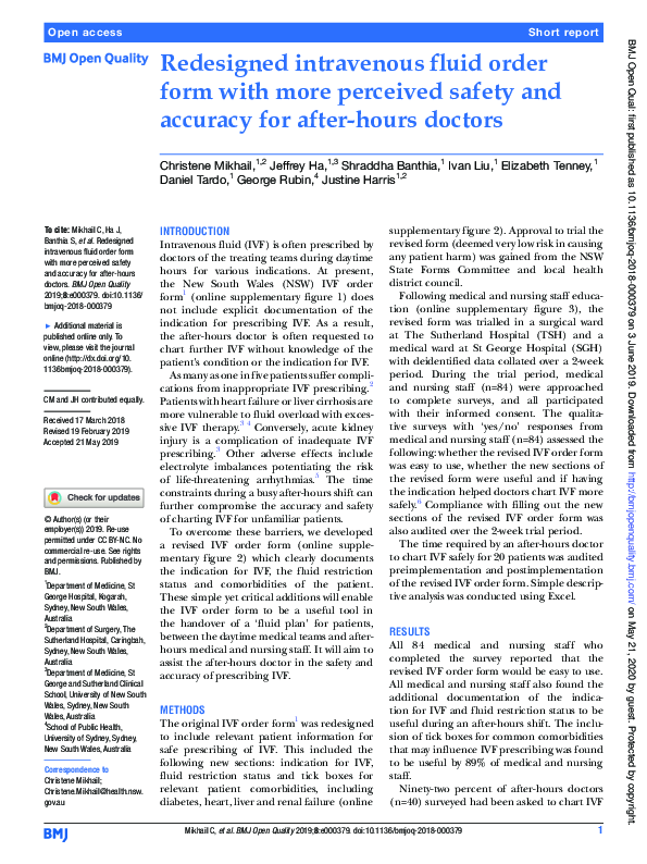 (PDF) Redesigned intravenous fluid order form with more perceived ...