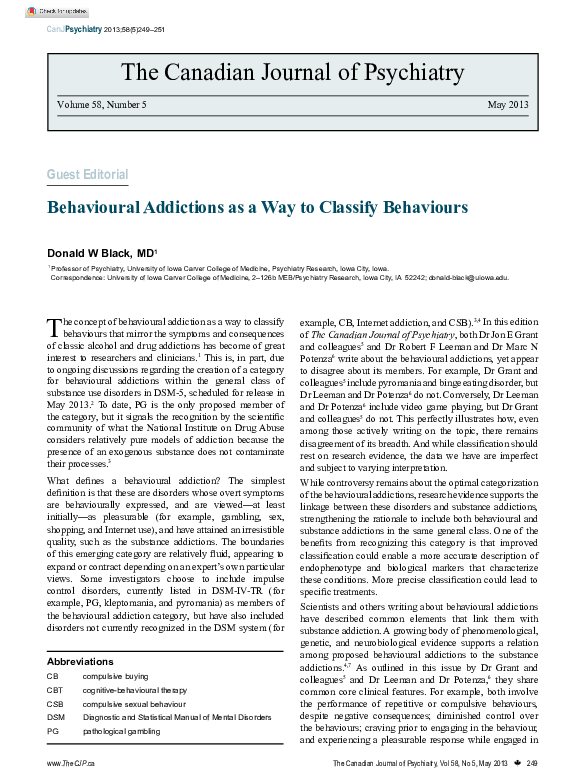 (PDF) Behavioural addictions as a way to classify behaviours | Donald ...