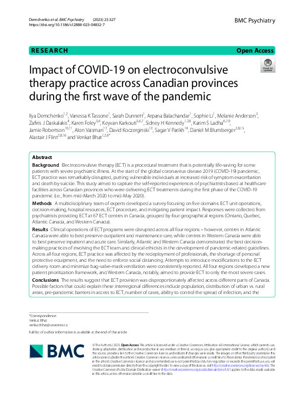 (PDF) COVID-19's Impact on ECT in Canada