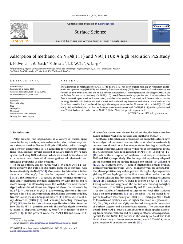 (PDF) Adsorption of methanol on Ni3Al(111) and NiAl(110): A high ...