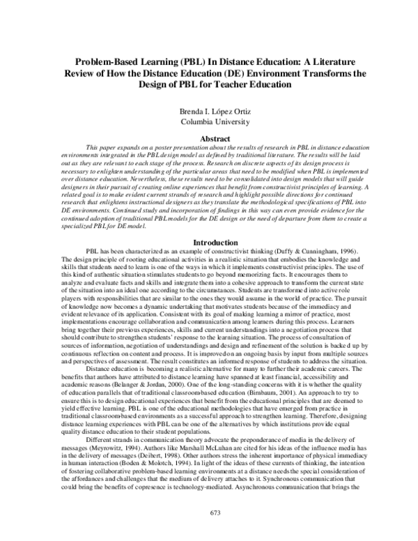 (PDF) Problem-Based Learning (PBL) In Distance Education: A Literature ...