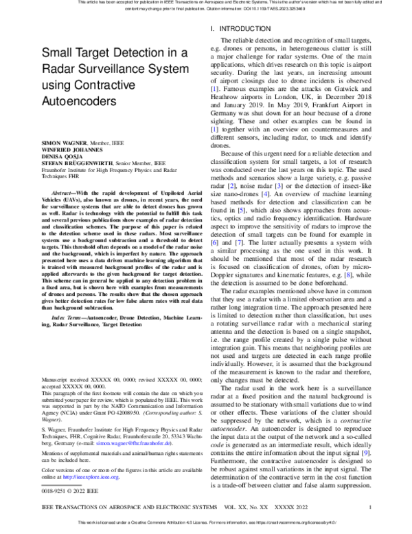 Pdf Small Target Detection In A Radar Surveillance System Using Contractive Autoencoders 3020