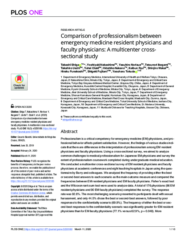 (PDF) Comparison of professionalism between emergency medicine resident physicians and faculty ...