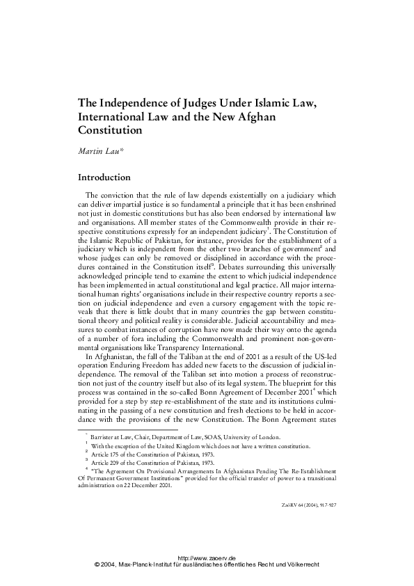 (PDF) The Independence of Judges Under Islamic Law, International Law ...