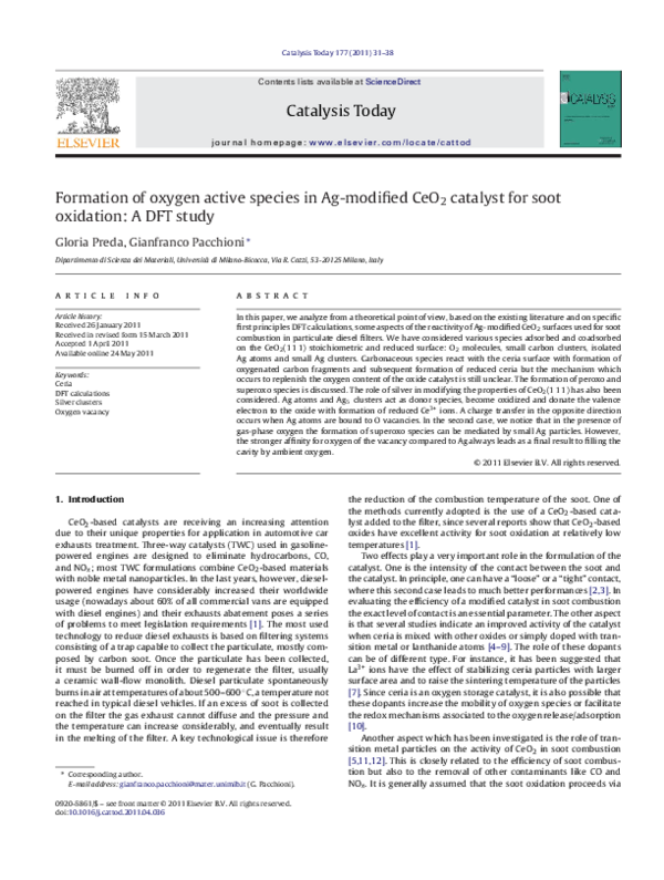 (PDF) Formation of oxygen active species in Ag-modified CeO2 catalyst ...